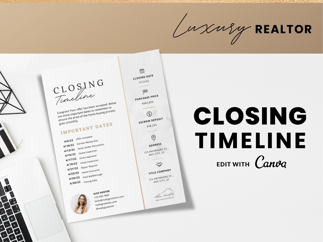 Real Estate Agent Closing Timeline | Gold Luxury Realtor Template ...