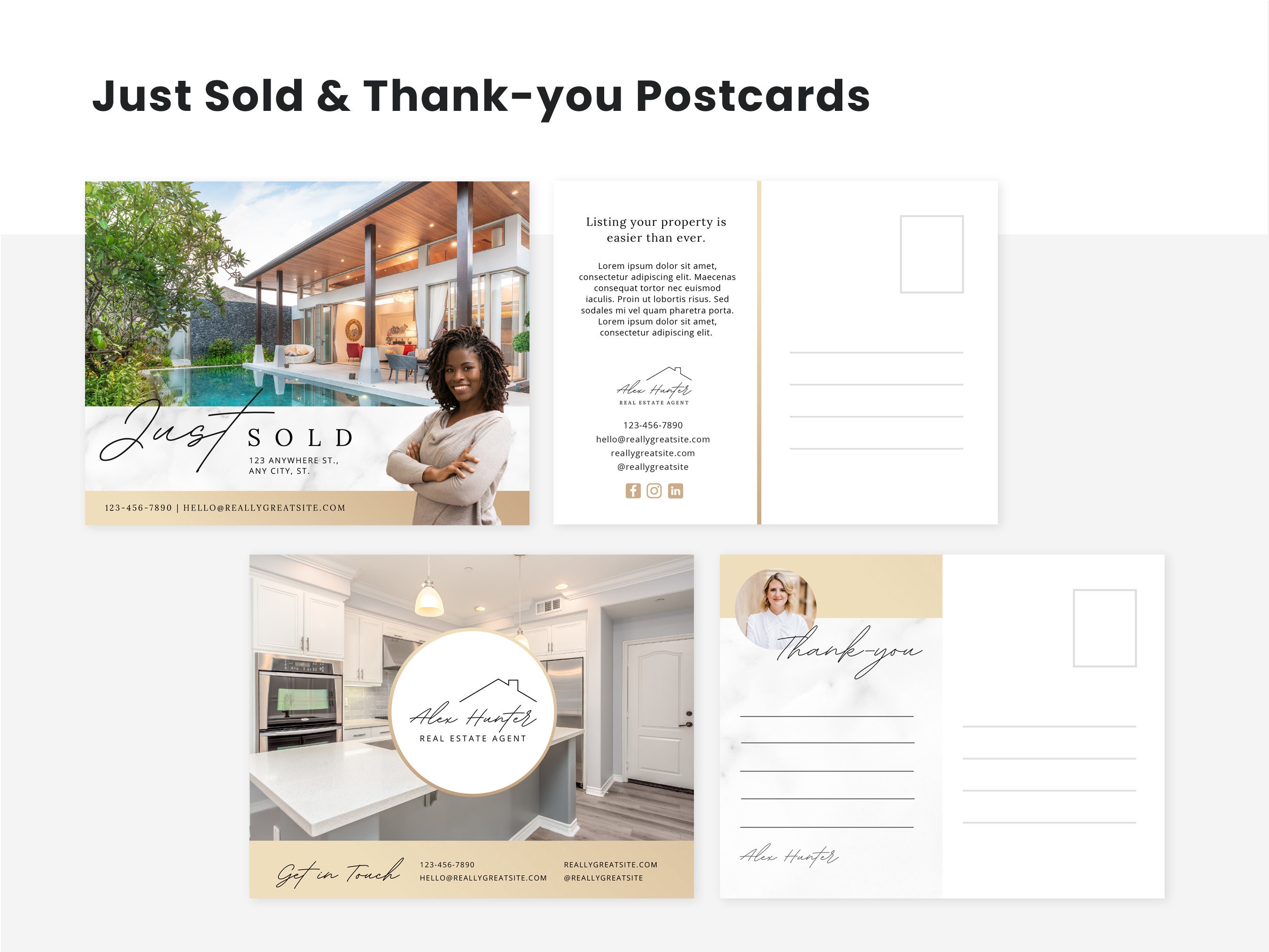 Real Estate Agent Postcard Templates Gold Luxury Realtor - Etsy