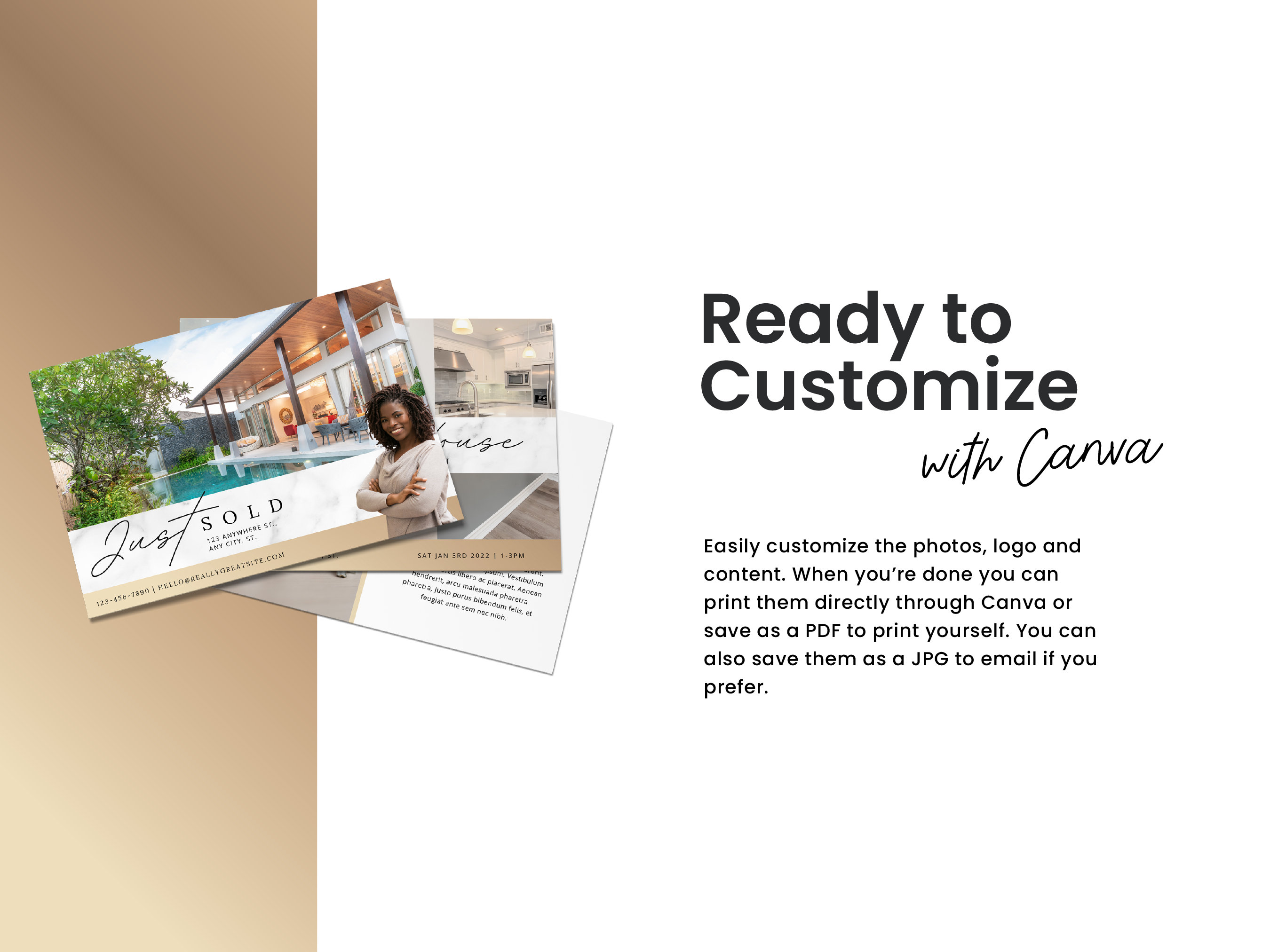 Real Estate Agent Postcard Templates | Gold Luxury Realtor Template ...