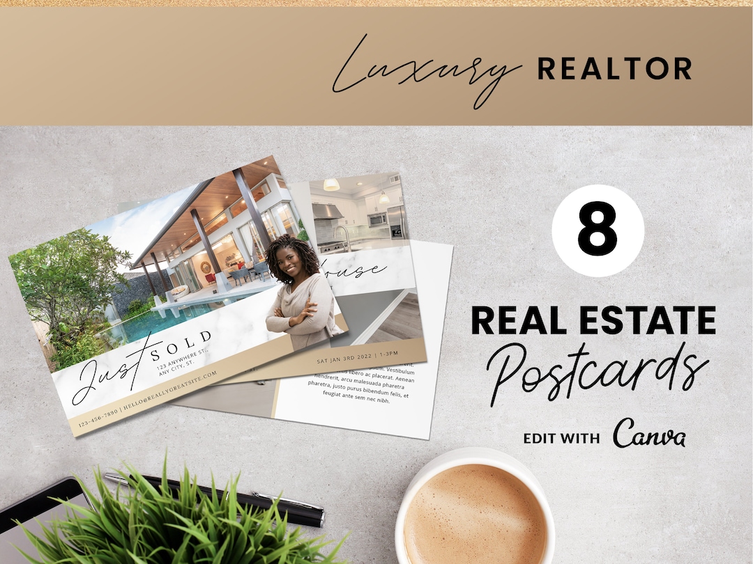 Real Estate Agent Postcard Templates | Gold Luxury Realtor Template ...