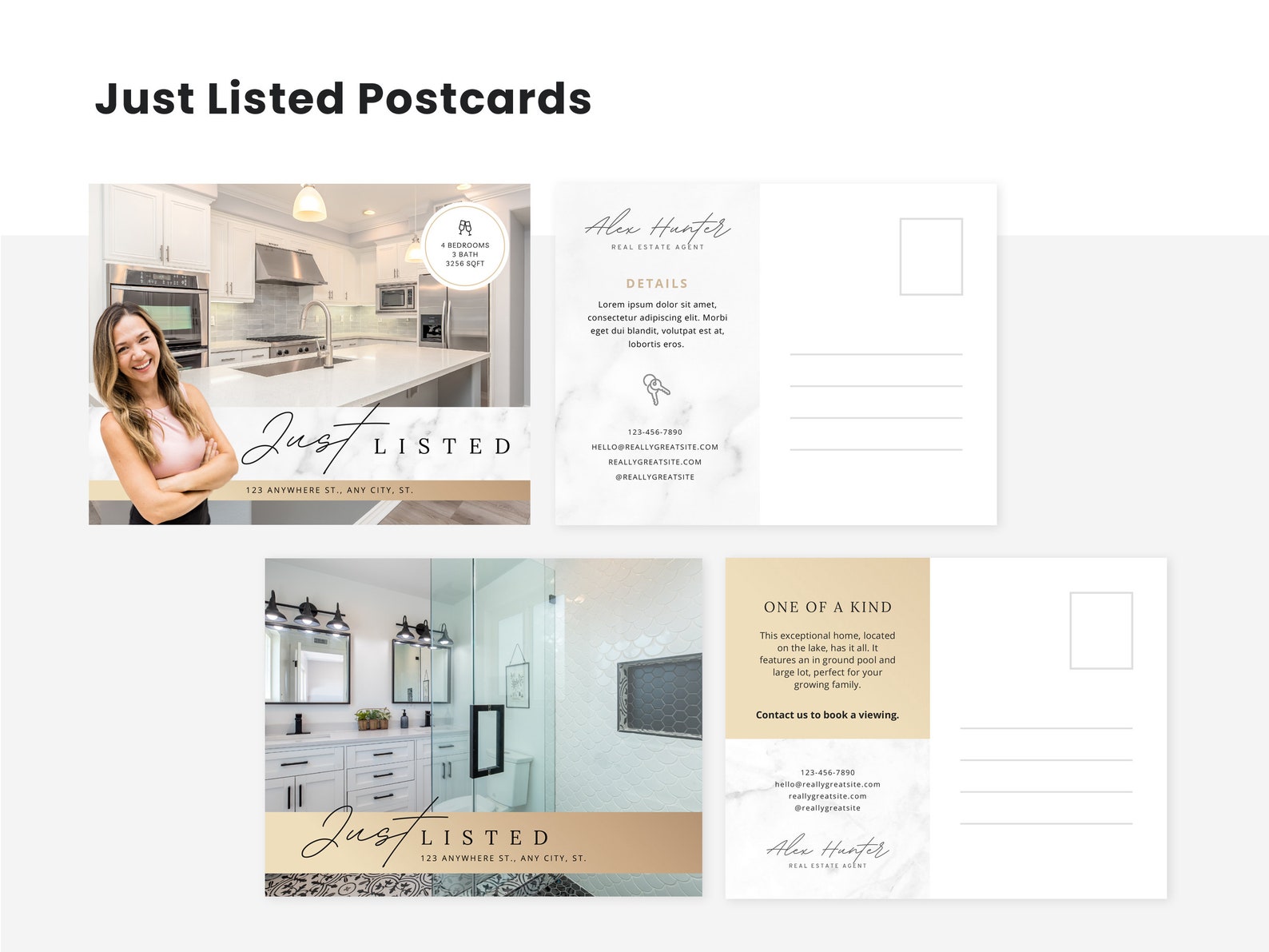 Real Estate Agent Postcard Templates | Gold Luxury Realtor Template ...