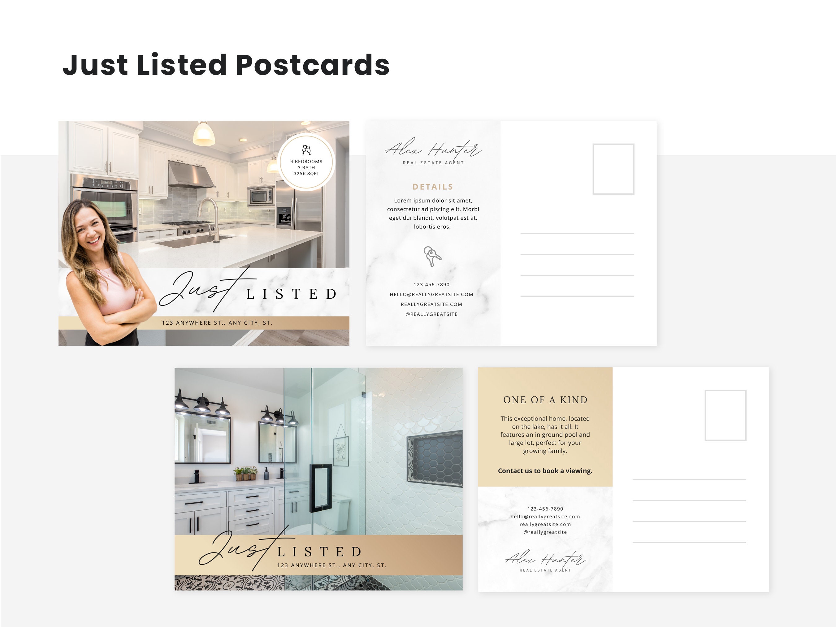 Real Estate Agent Postcard Templates | Gold Luxury Realtor Template ...