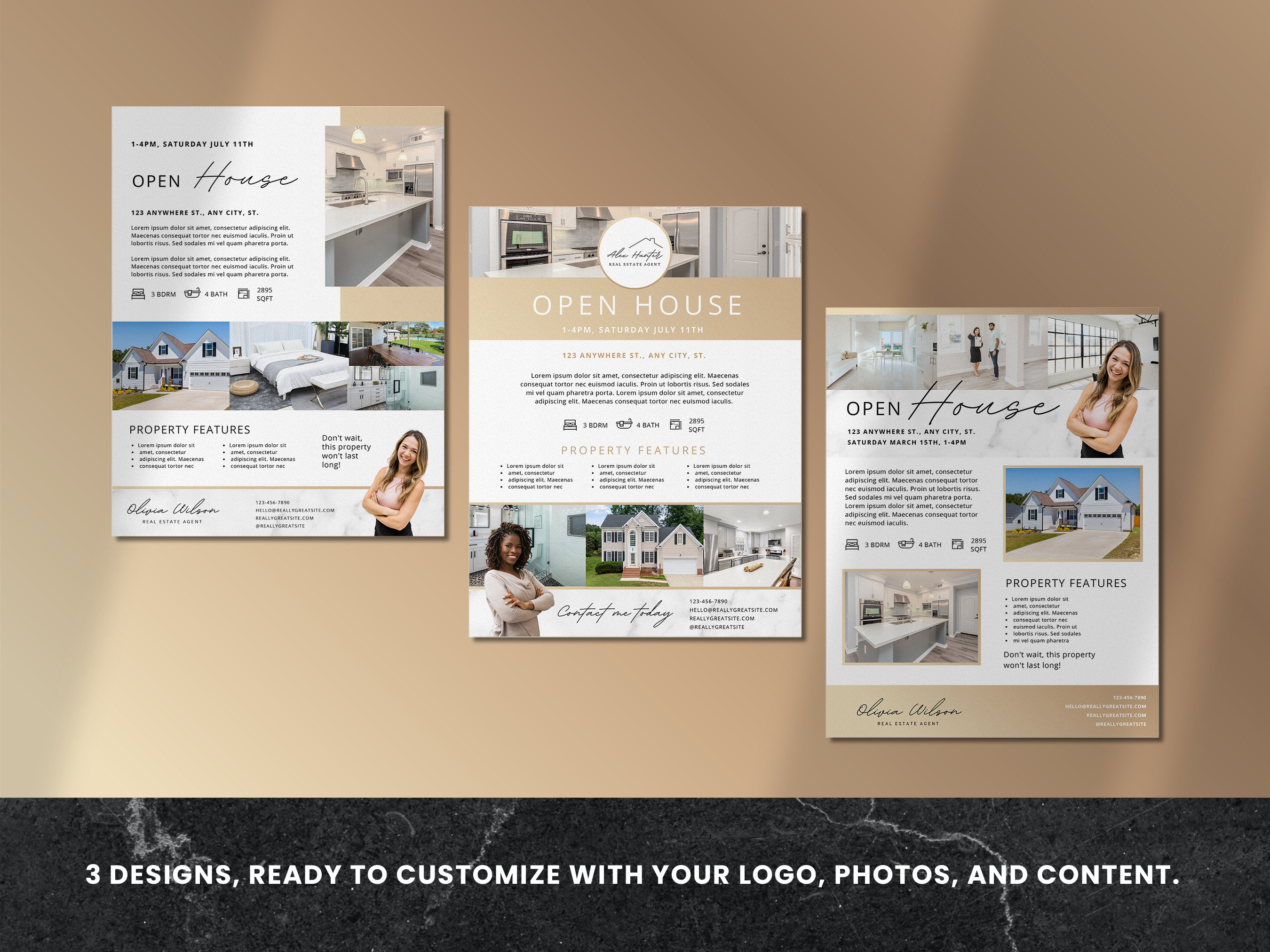 Real Estate Agent Open House Flyer Template | Gold Luxury Realtor ...