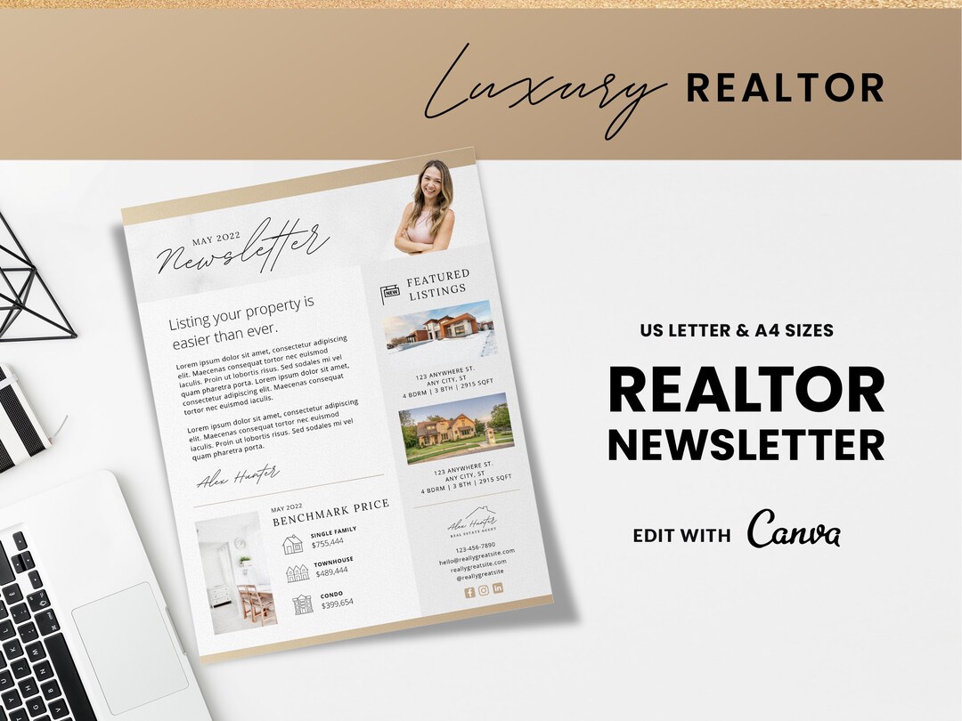 Real Estate Agent Realtor Newsletter Flyer | Gold Luxury Realtor ...