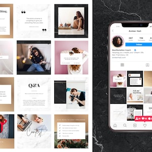 Marble and Gold Instagram Templates | Quote Template, Social Media ...
