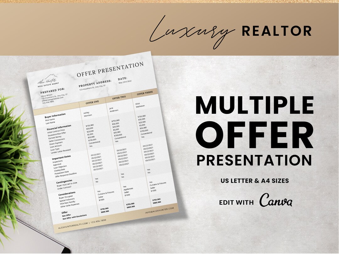 Real Estate Agent Multiple Offer Presentation | Gold Luxury Realtor ...