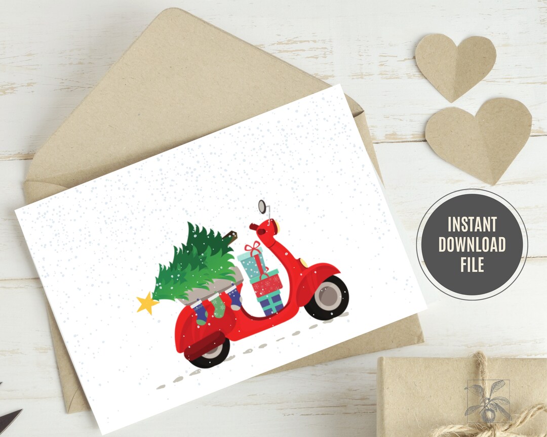 Christmas on a Scooter Card DIGITAL DOWNLOAD Printable - Etsy