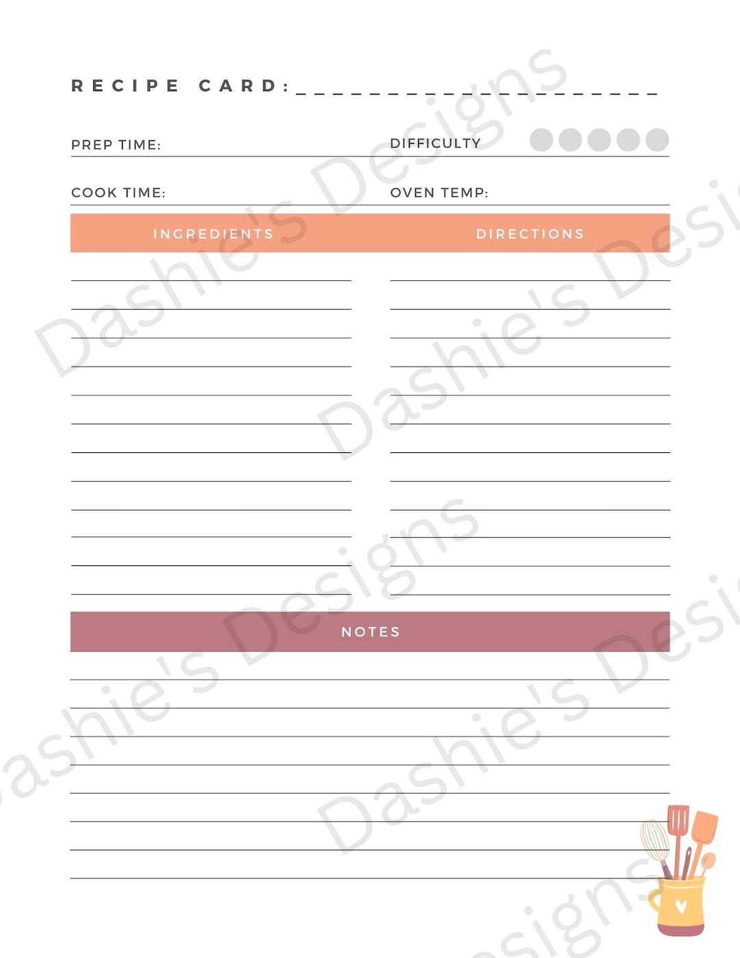 Printable Minimalist Recipe Card/recipe Keeper/downloadable/digital ...