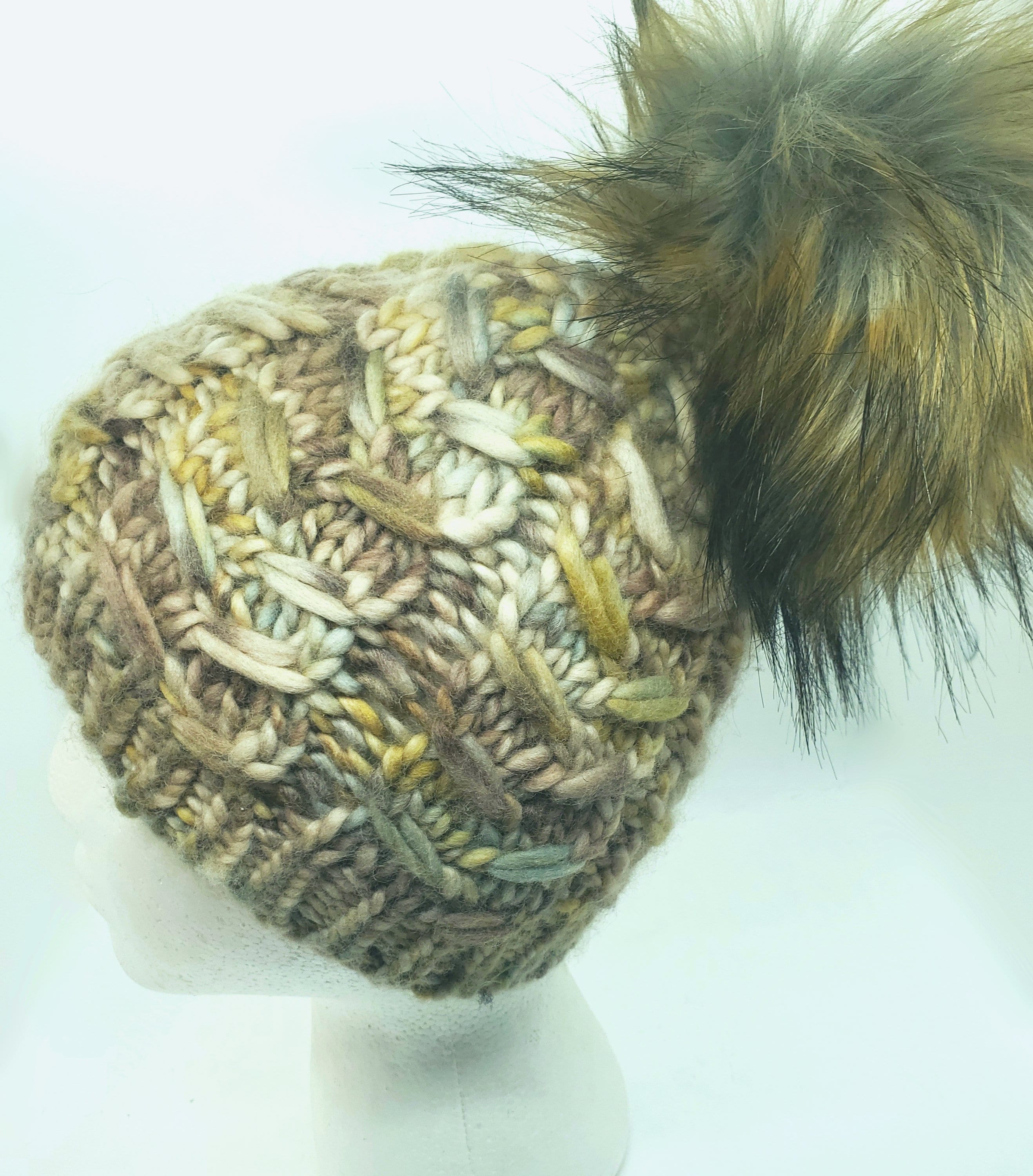 Women's Medium Weight Beige Merino Wool Hat With Large Lux Pom, Womens ...