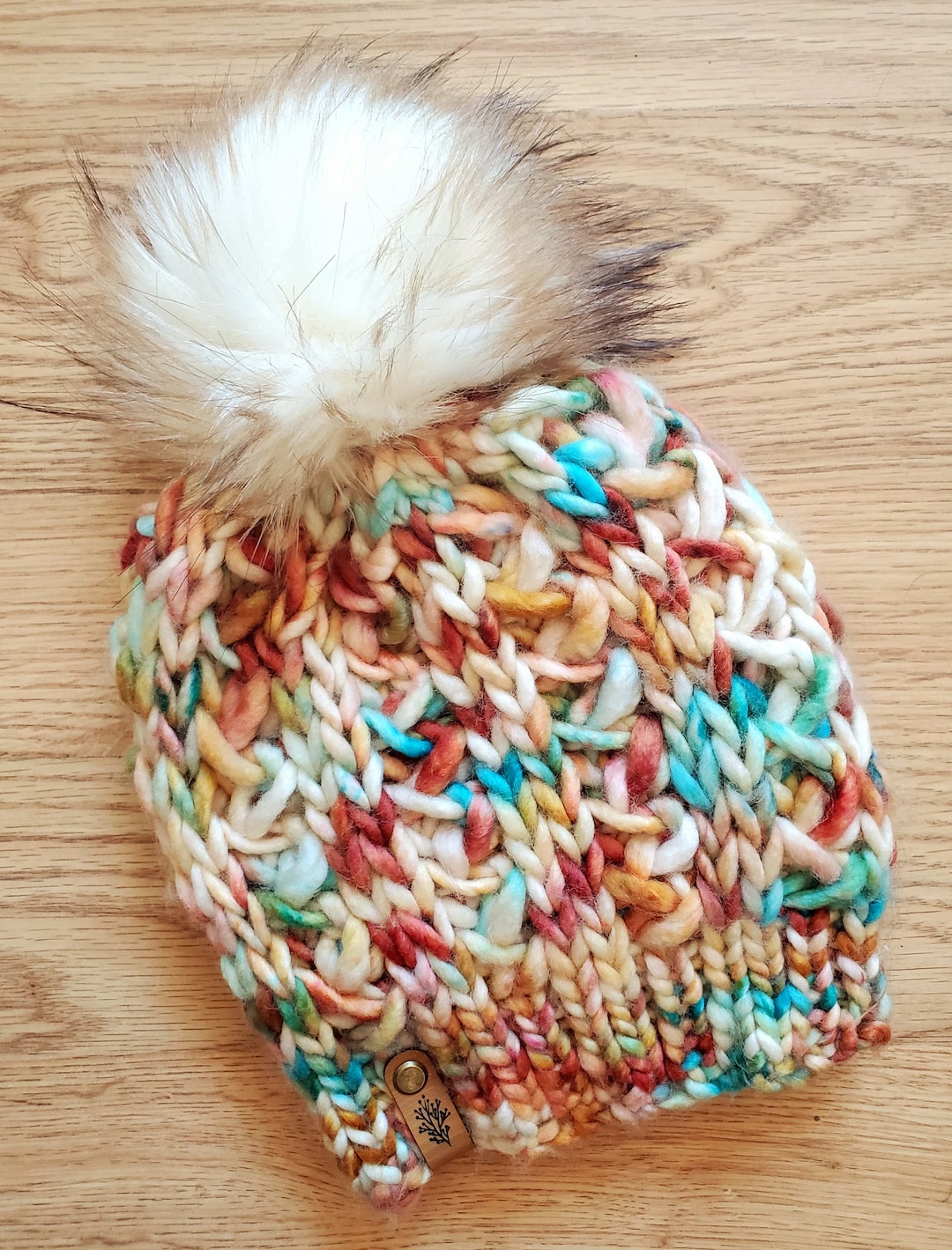 Women's Rainbow Merino Wool Hat With Large Lux Pom, Women’s Variegated ...