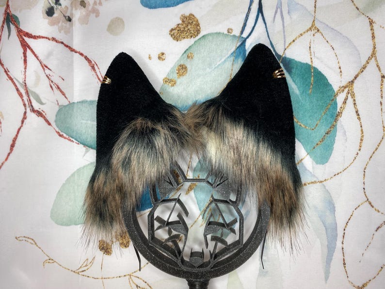 Black Natural Fox Ears Made of Faux Fur Handmade for Cosplay, Therians ...