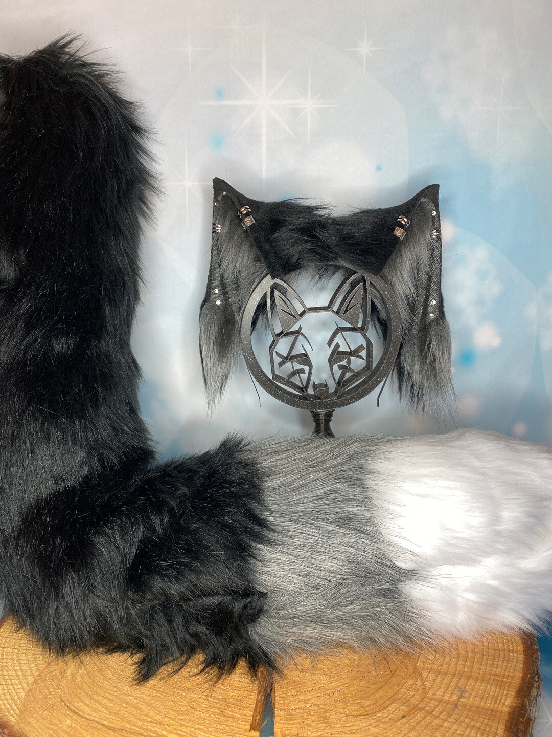Silver Fox Cosplay Set Ears and Tail Animal Ears for Streamer MTO Furry ...