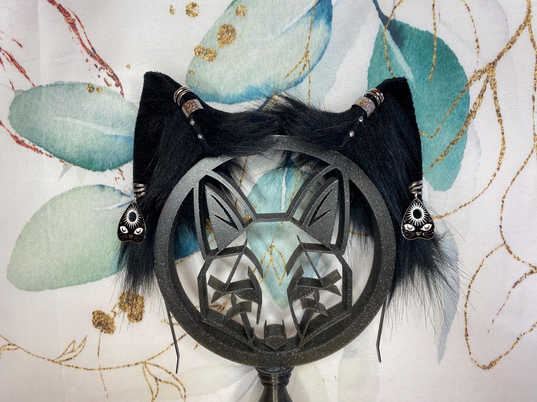 Black Gothic Cat Ears Made of Faux Fur for Cosplay, Streamers, Therians ...