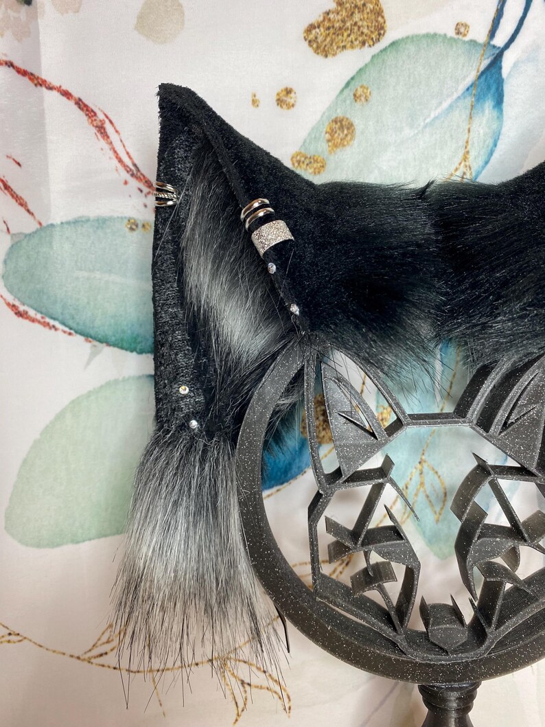 Set of Natural Fox Ears and Fox Tail in Black Handmade From Faux Fur ...