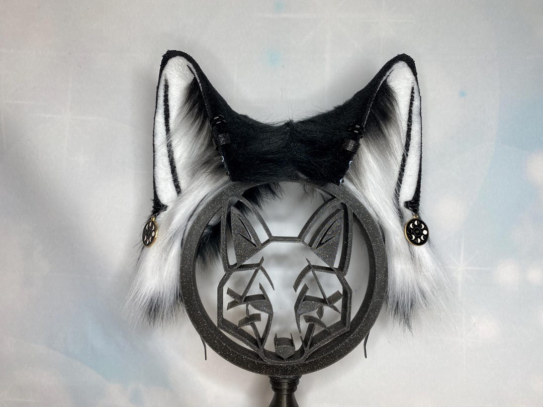 Natural Black and White Fox Ears Cosplay Ears Accessories Faux Fur MTO ...