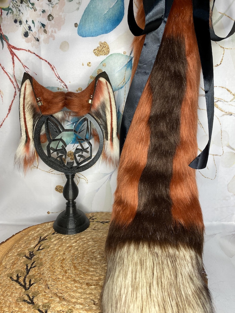 Natural Fox Set With Fox Ears and Fox Tail Made of Faux Fur, Handmade ...
