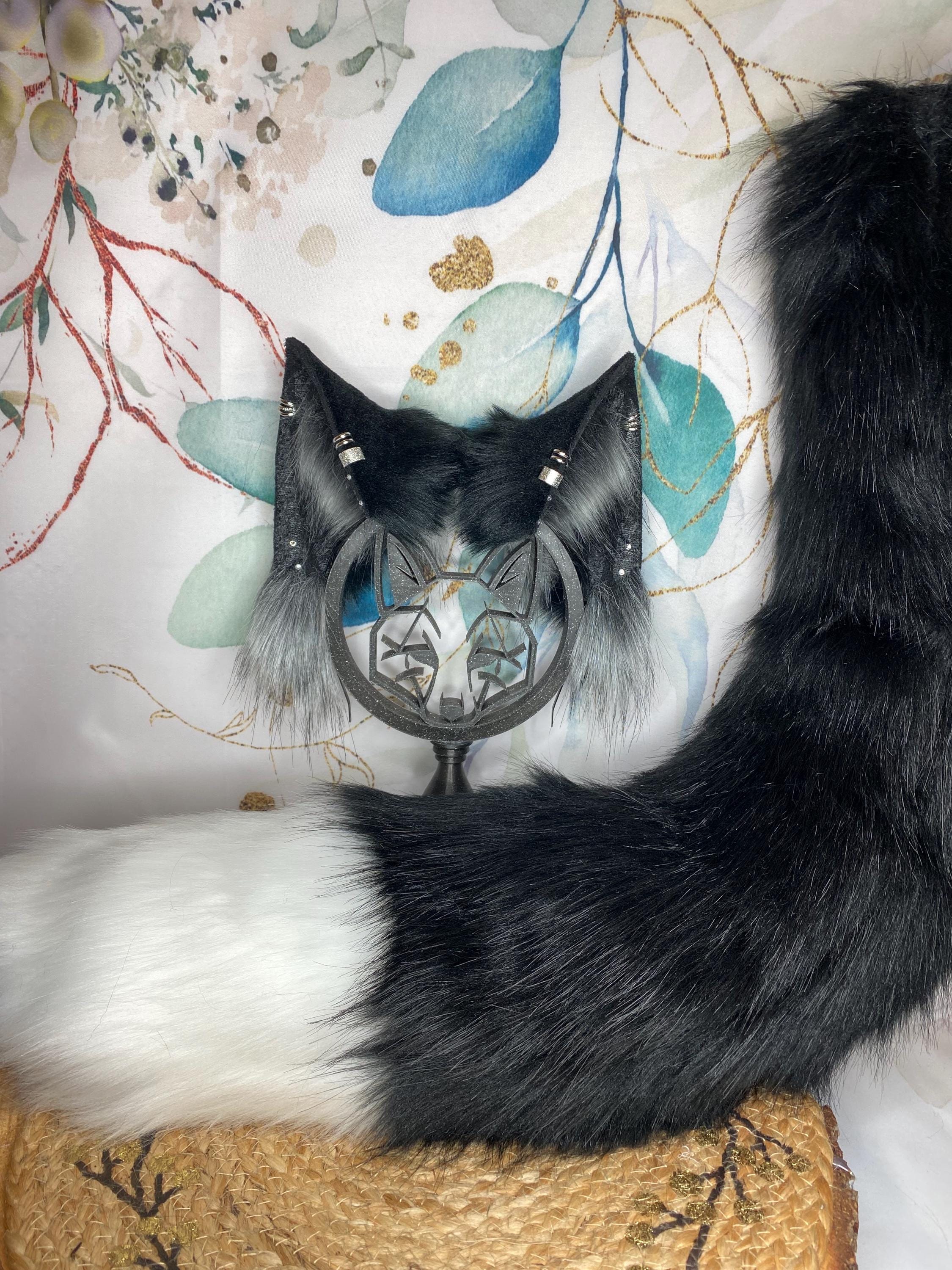 Set of Natural Fox Ears and Fox Tail in Black Handmade From Faux Fur ...