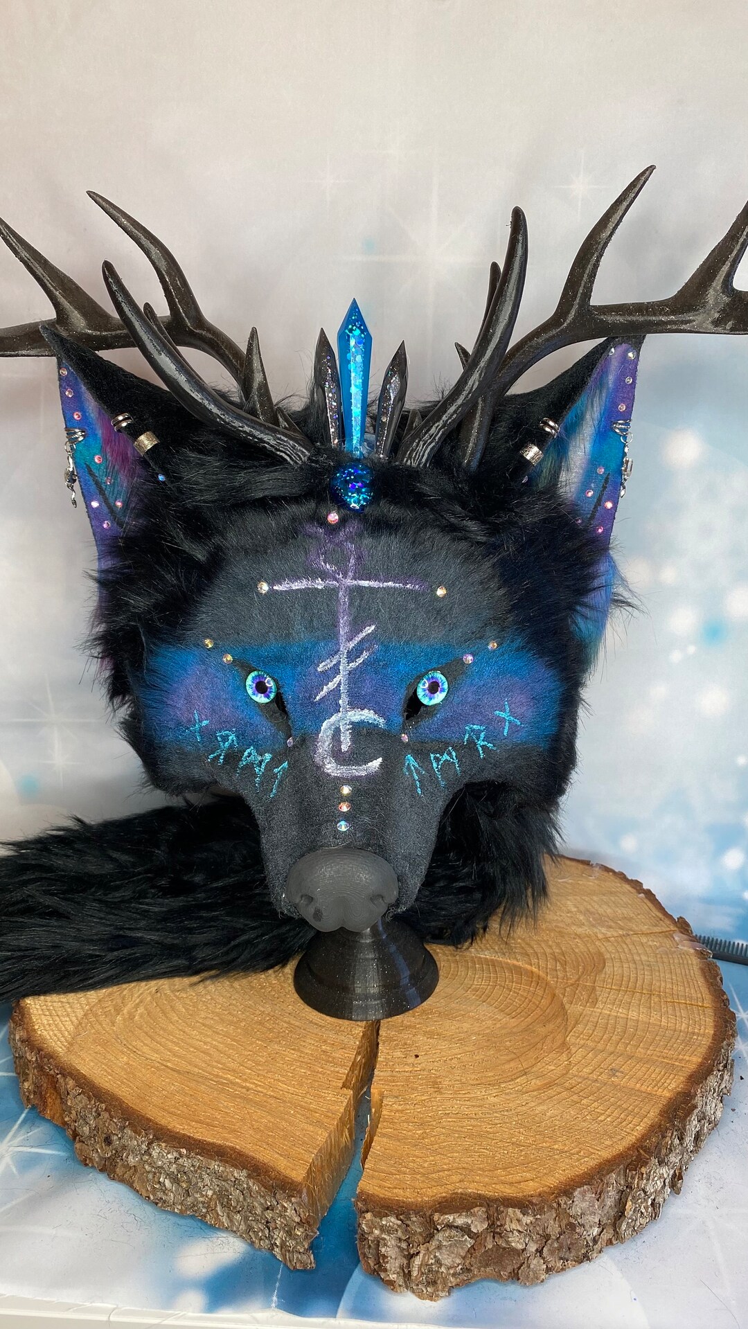 Wolf Mask Galaxy Wolf With Runes Painting and Removable Antlers for ...