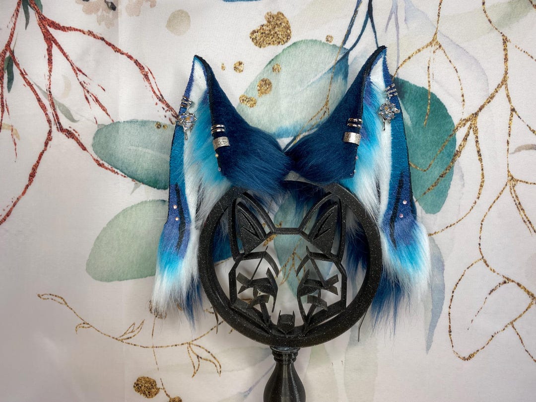 Blue Galaxy Fox Ears Handmade From Faux Fur for Cosplay, Streamers ...