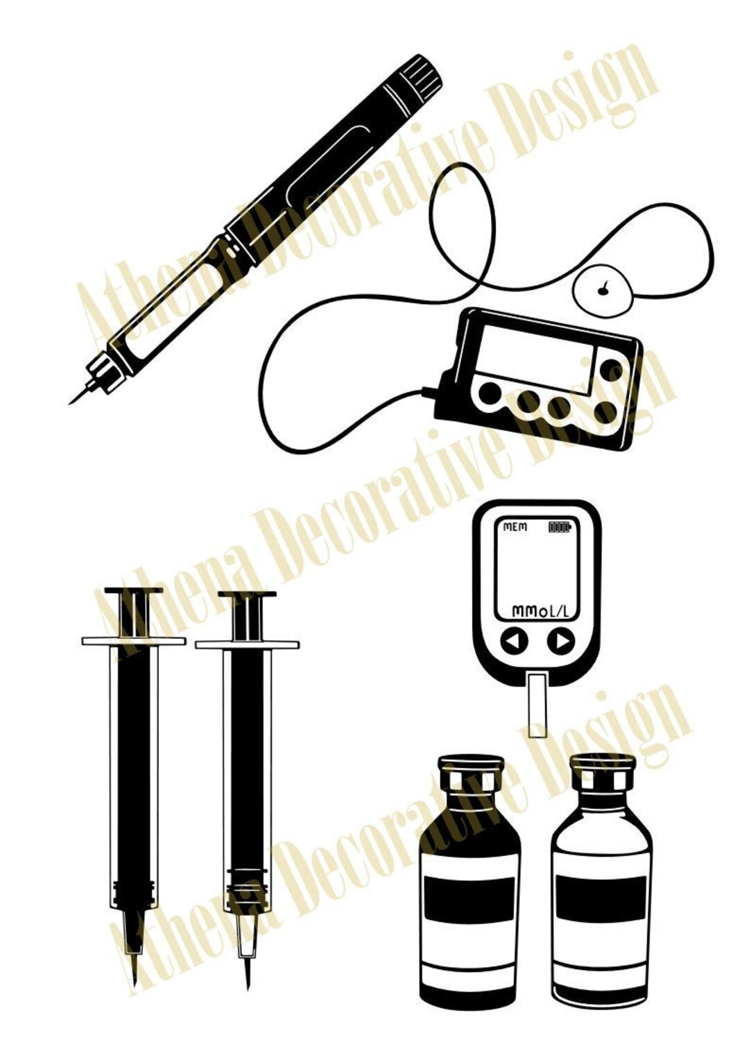 Diabetic Items SVG File, Diabetes, Insulin, Syringe, Pump. Clip Art - Etsy