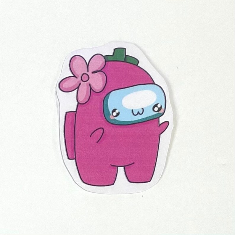 Pink Among Us Crewmate Laminated Sticker Video Game Sticker Etsy