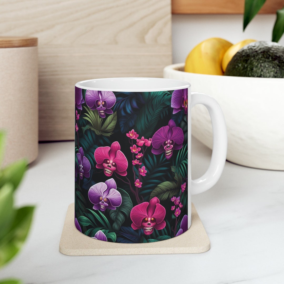 Gothic Orchid Skull Plant Pattern Print Ceramic Mug 11oz - Etsy
