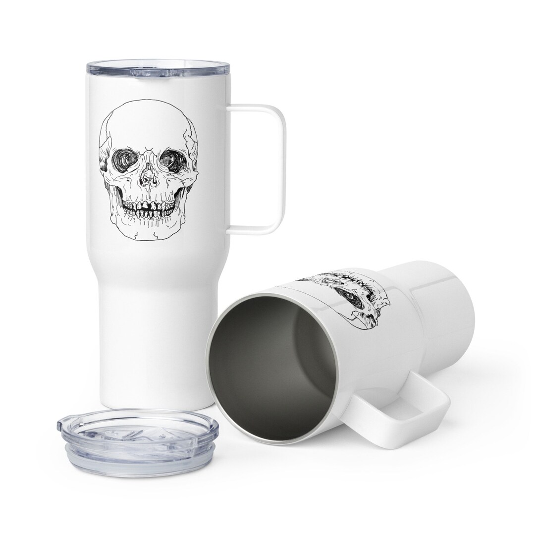 Black Skull Travel Mug With a Handle Goth Punk Skulls Coffee Travel Cup ...