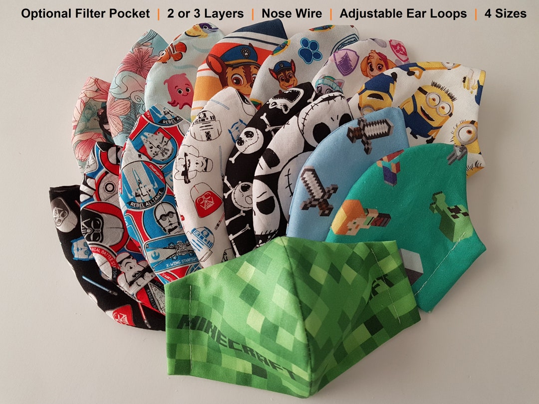 Spiderman, Minecraft & Disney Face Mask With Nose Wire and Adjustable ...