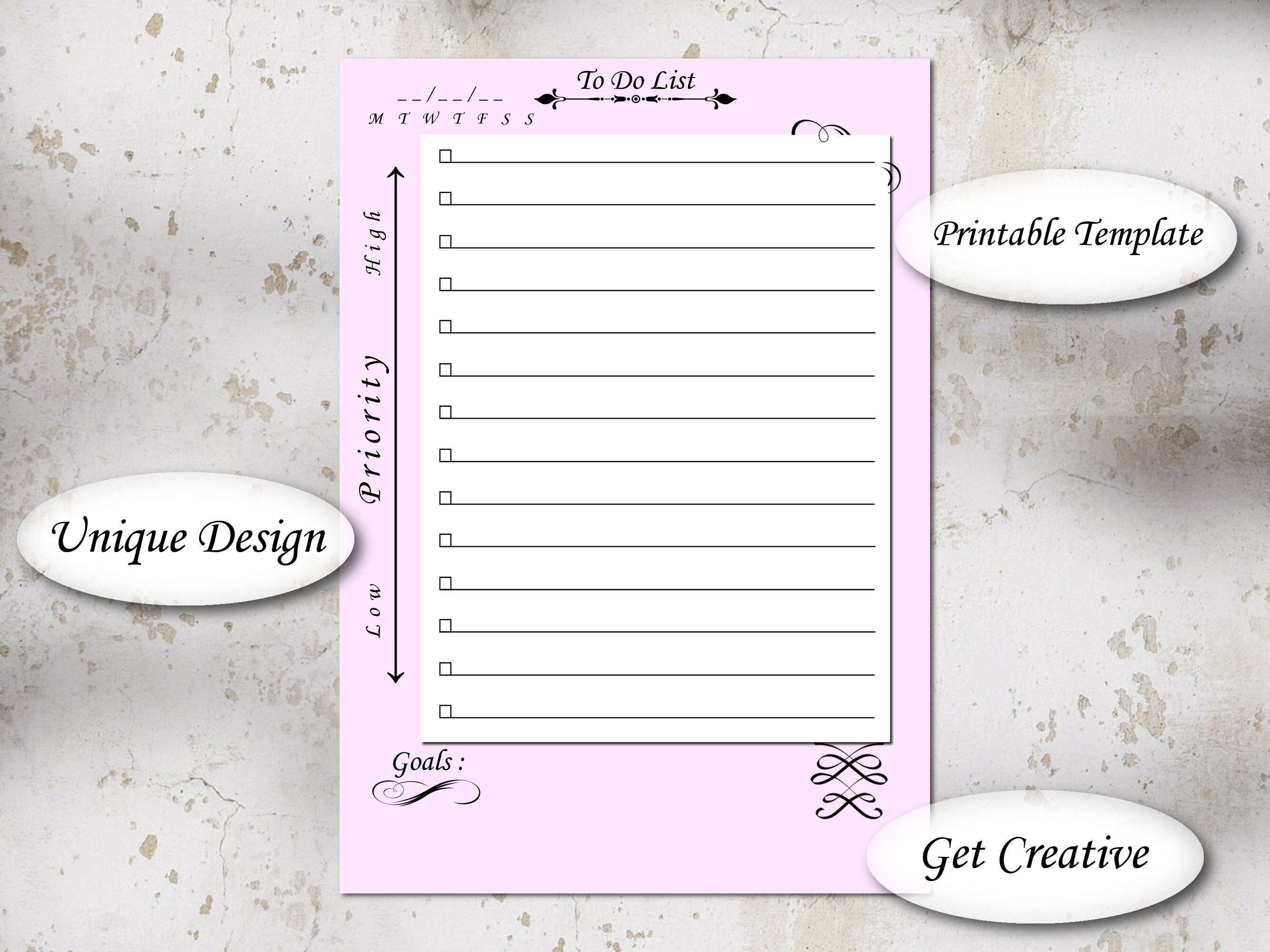Priorityto Do List Calligraphy Design Printable Template Great Gift ...
