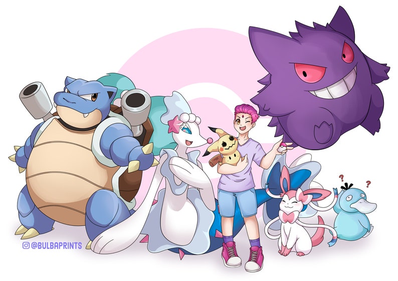 Custom Pokemon Trainer & Pokemon/Pet Portrait Digital Print | Etsy