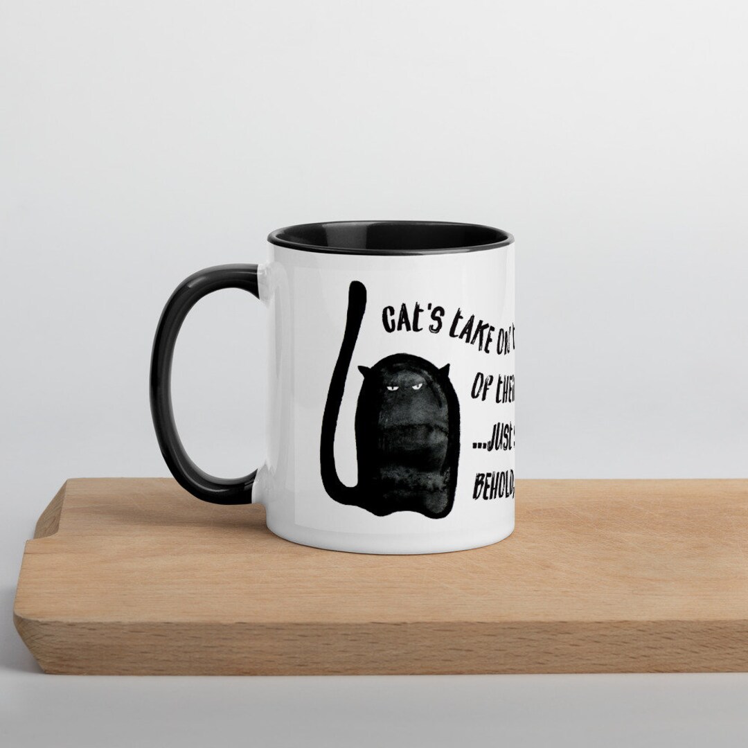 Moody Cat Mug - Furry Reflection (black Handle & Inside) - Etsy