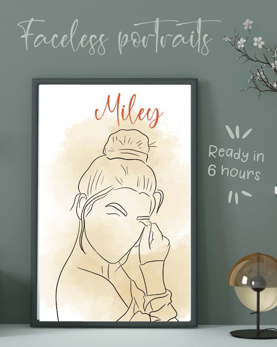 One Person Faceless Line Drawing Digital Portrait - Etsy