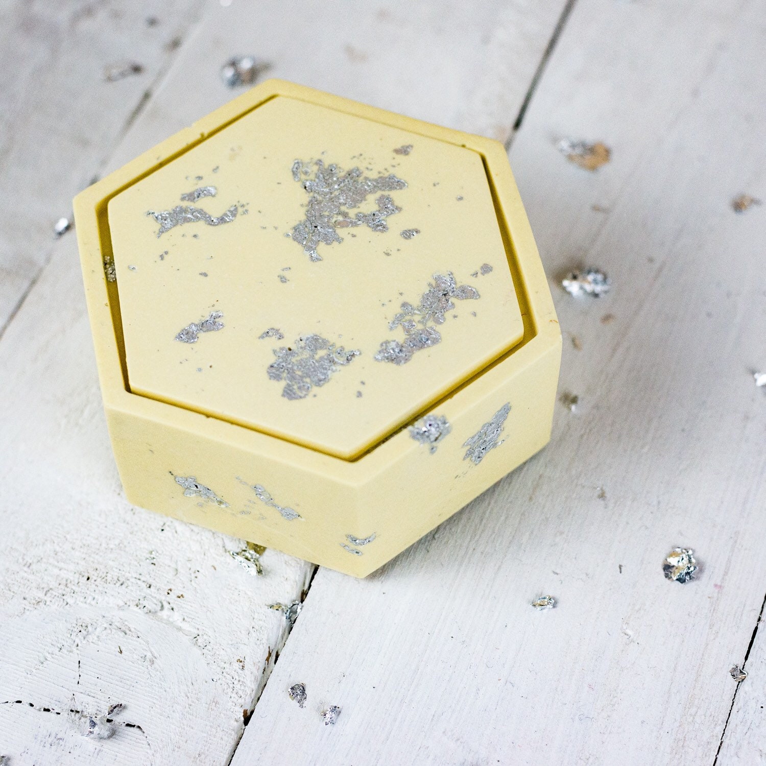 Jesmonite Trinket Box Hexagon Pastel Yellow Box With Silver - Etsy UK