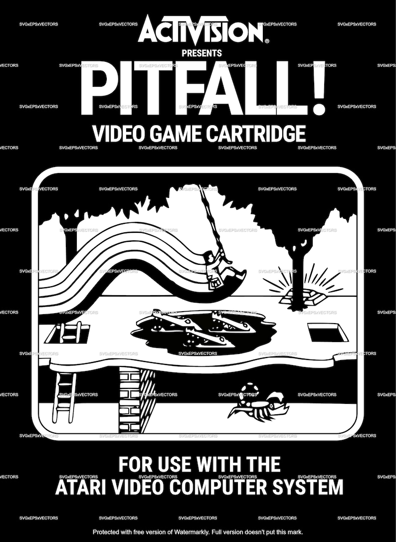 Atari Pitfall Vector SVG Video Game Cartridge Art in Black and White - Etsy