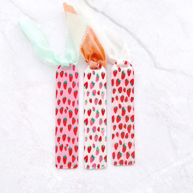 Strawberry Acrylic Bookmarks With Frayed Ribbon - Etsy