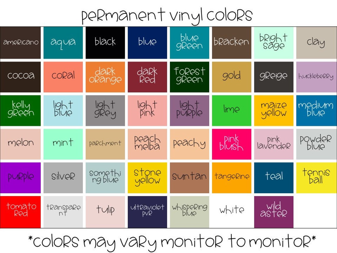 Cricut Vinyl Color Swatches / Palette / Chart Permanent | Etsy