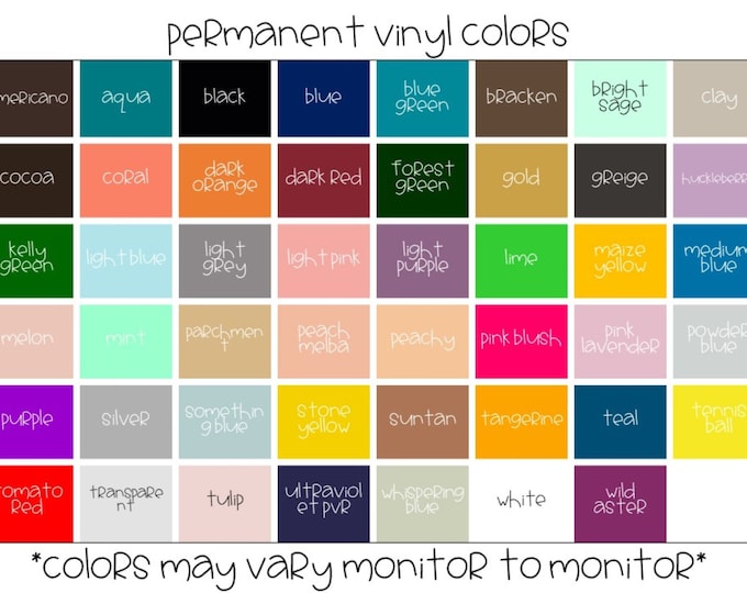 Cricut Vinyl Color Swatches / Palette / Chart - Permanent - Etsy