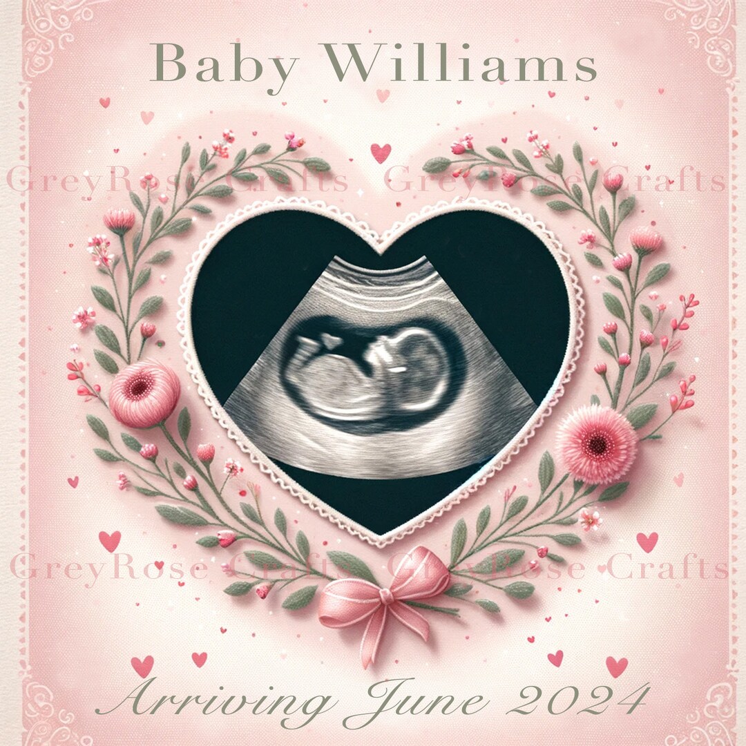 Pink Flower Sonogram Pregnancy Reveal - Spring, Baby Girl, or Valentine ...
