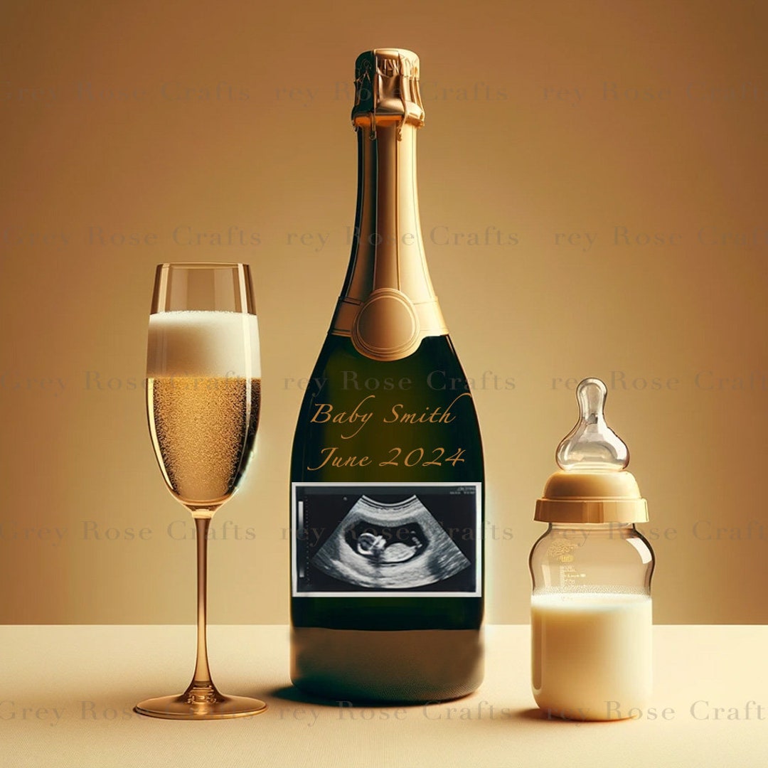 New Year's Baby Announcement - Champagne, Baby Bottle, Sonogram for New ...
