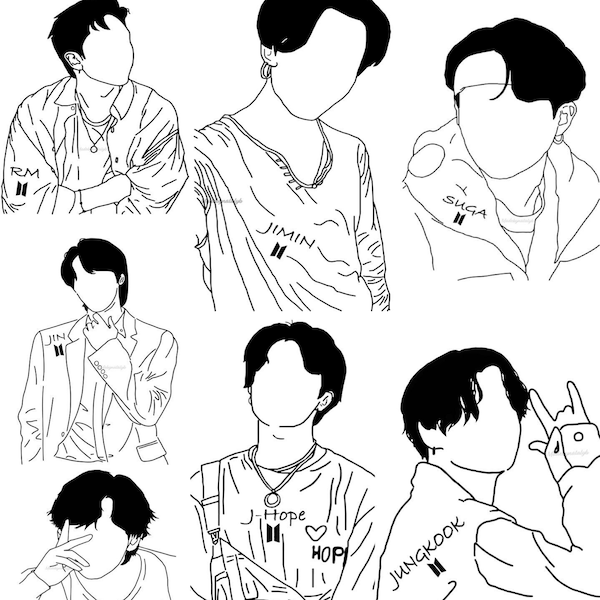 Bts Line Art - Etsy