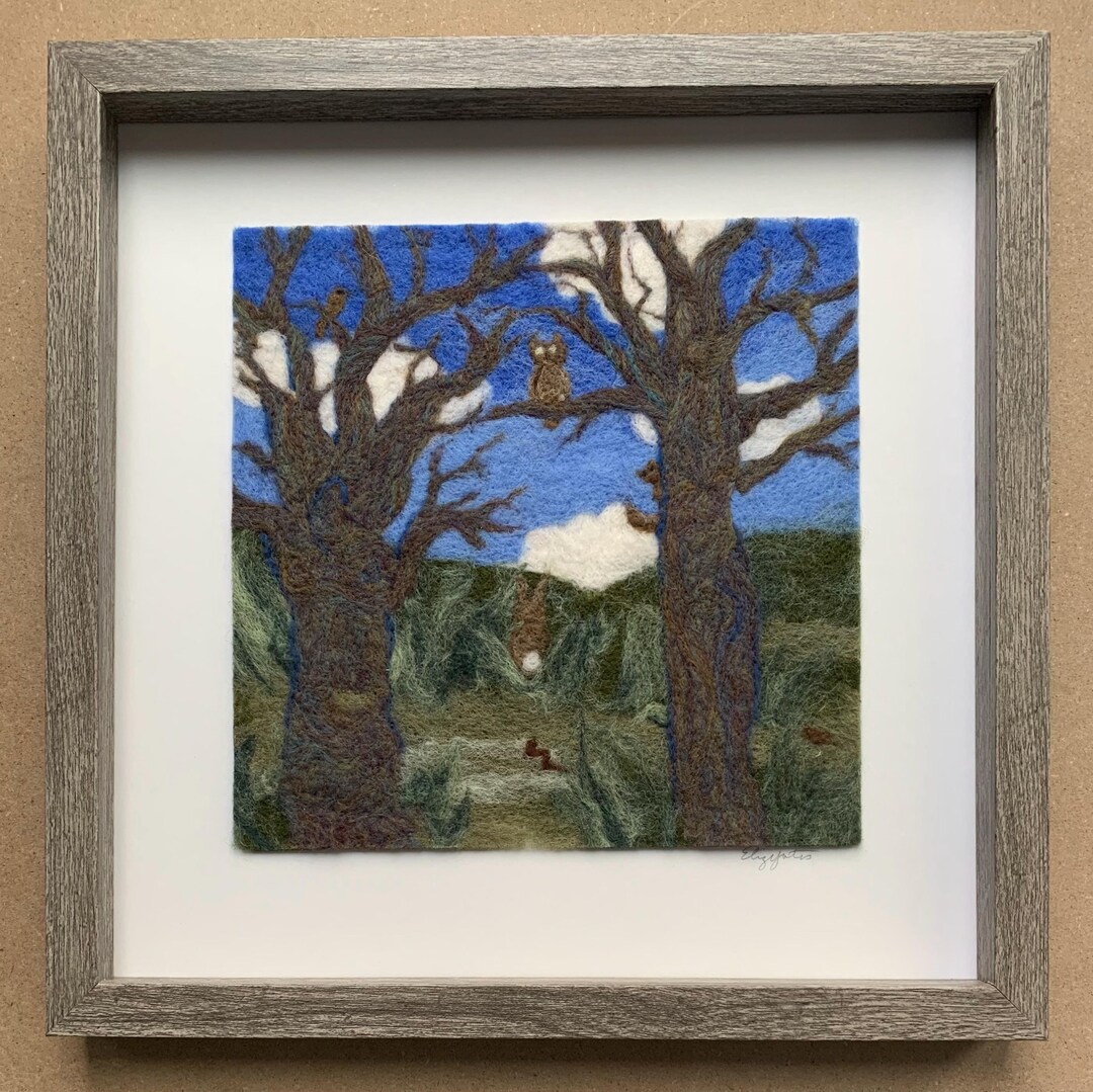 Forest Friends, 8” Felted Wool Mounted in 13” Frame, Original Needle ...