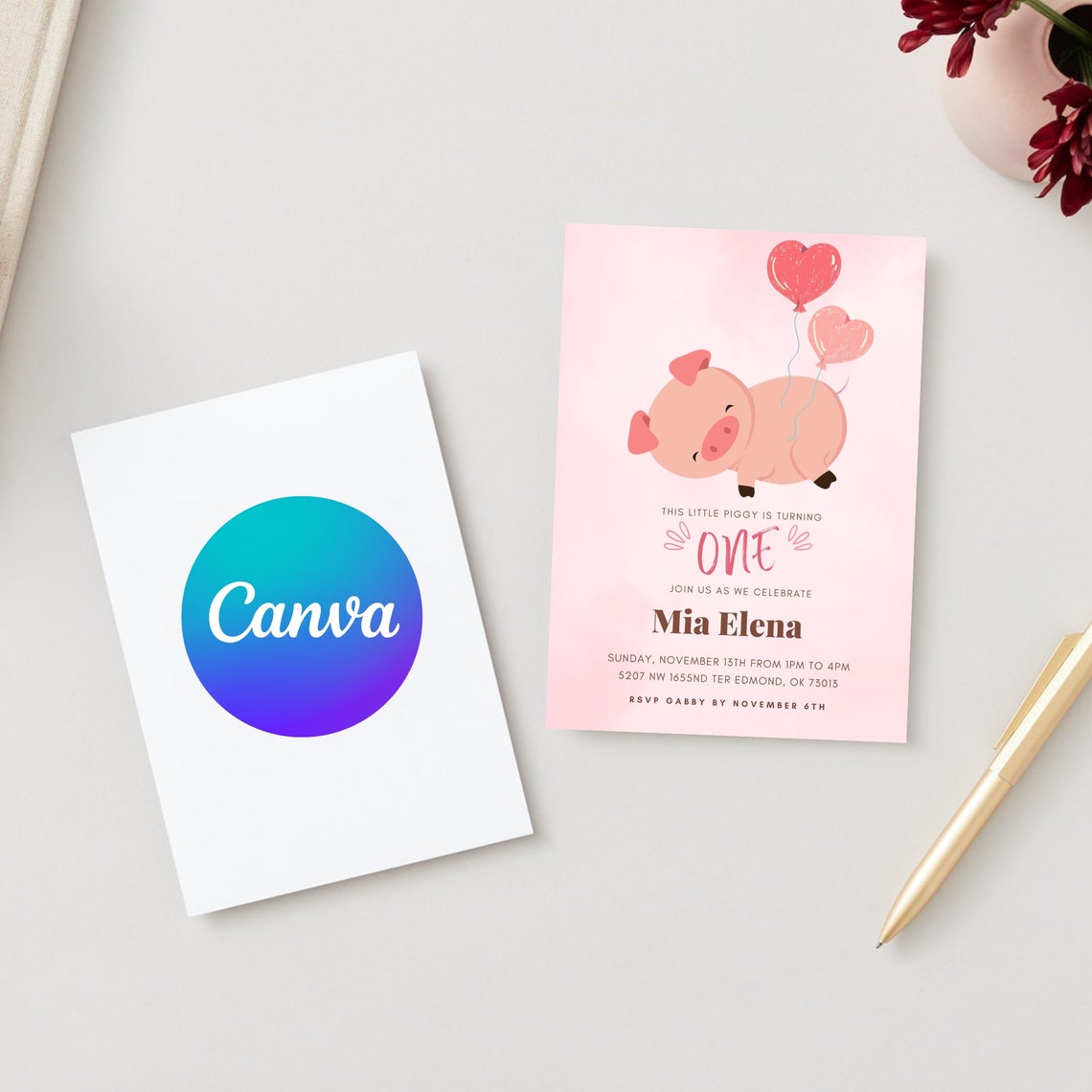Piggy Pig Invitation | Editable Invitation | Kids Birthday Invite ...