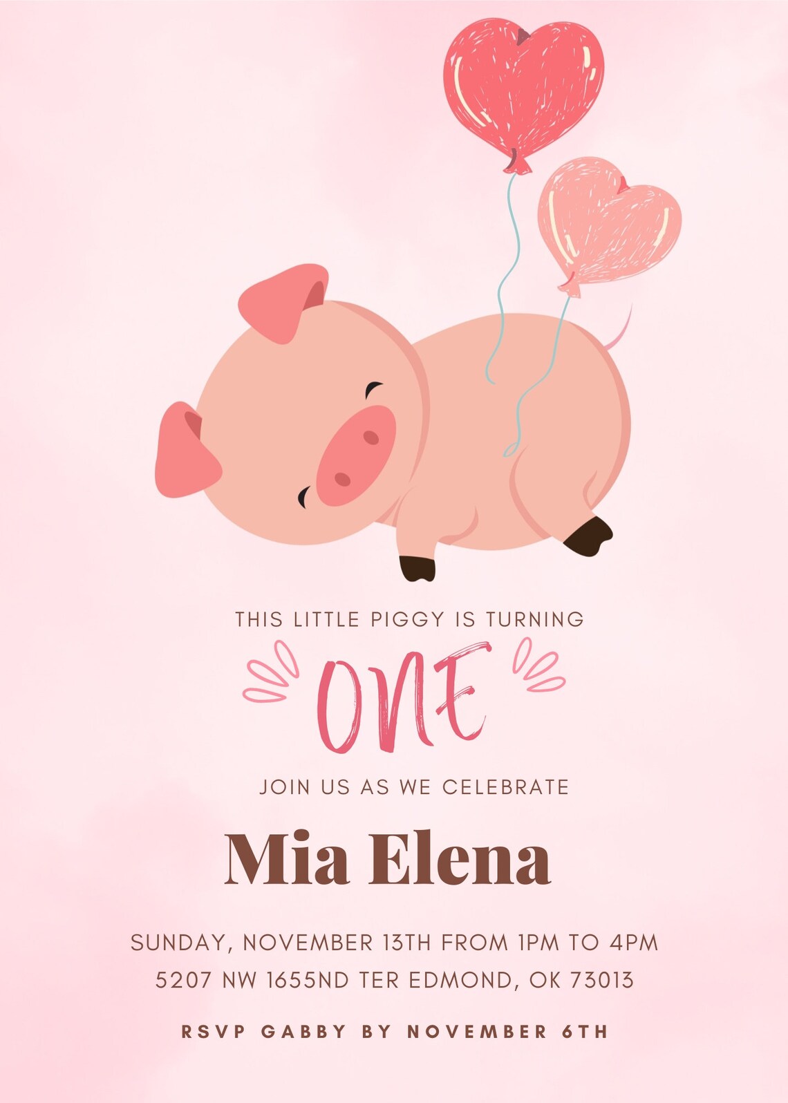 Piggy Pig Invitation | Editable Invitation | Kids Birthday Invite ...