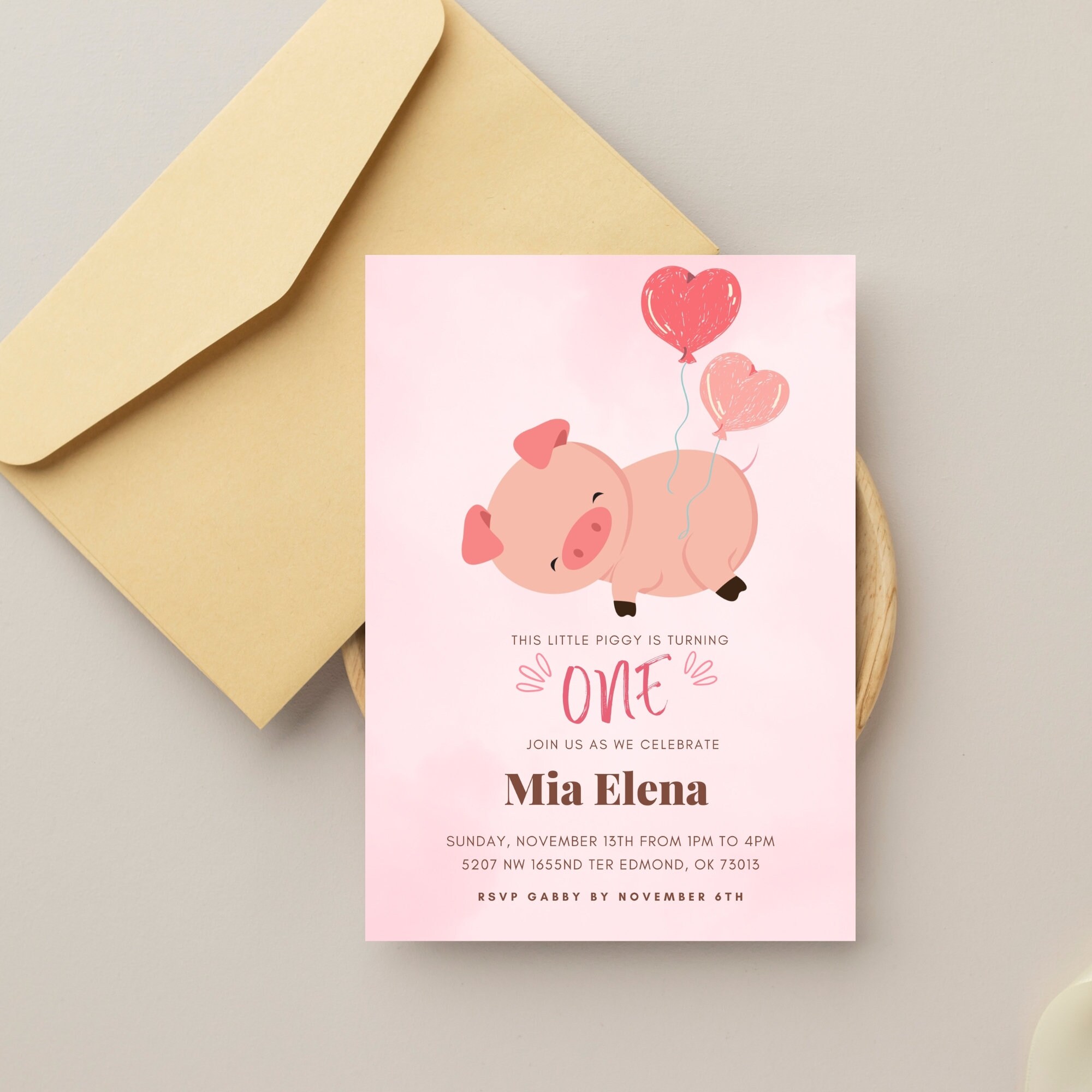 Piggy Pig Invitation | Editable Invitation | Kids Birthday Invite ...
