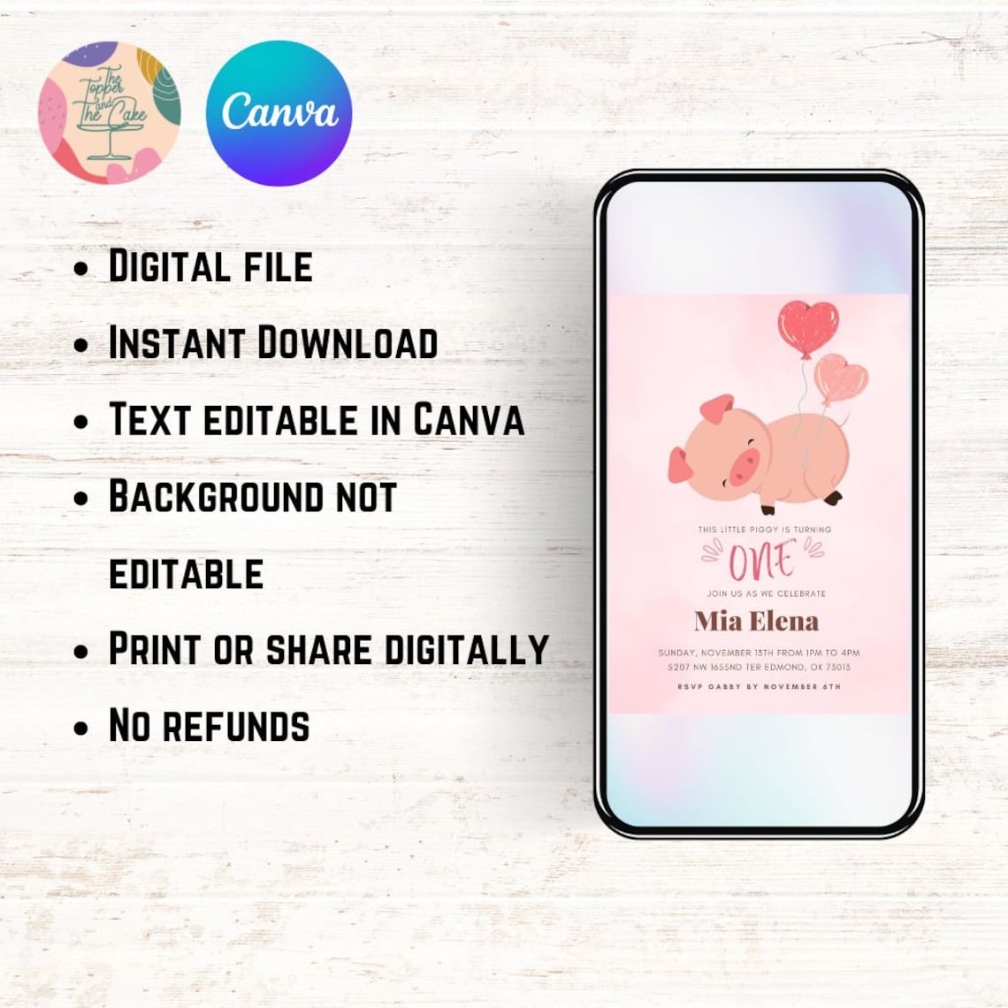 Piggy Pig Invitation | Editable Invitation | Kids Birthday Invite ...