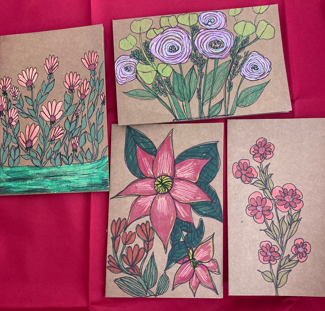Hand Drawn Cards Set of 4 - Etsy