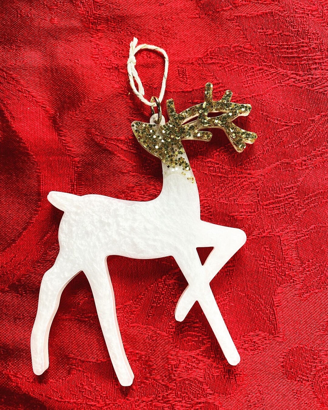 White and Gold Prancer Reindeer Handmade Resin Ornament - Etsy