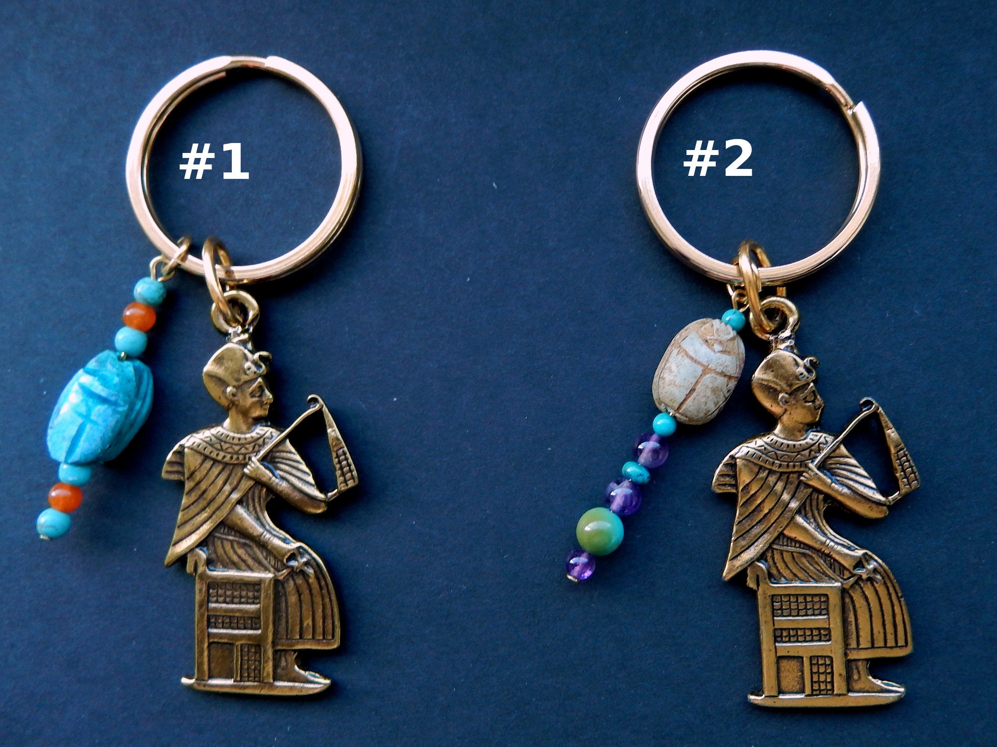 Ancient Egyptian Pharaoh Key Ring / Antique Gold Tone / | Etsy