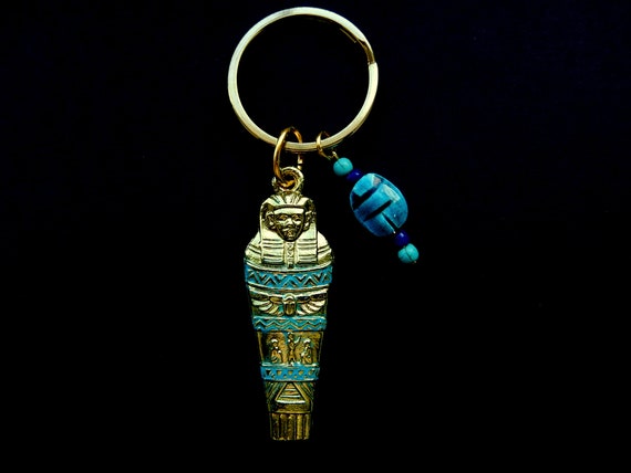 Ancient Egyptian Mummy Key Ring/ Gold Tone/ Scarab/ Beads/ - Etsy