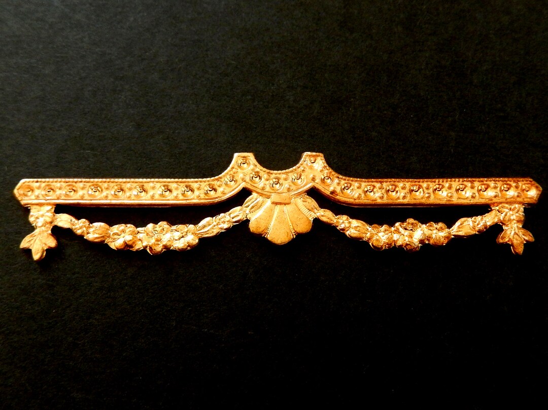 Vintage Raw Brass Stamping Design / Bar With Floral Swag / Indentation ...